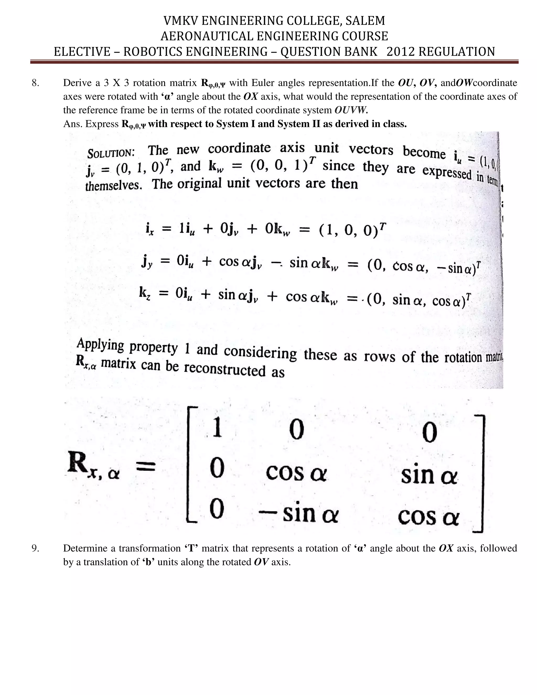Unit II Solved Question Bank - Robotics Engineering - | PDF