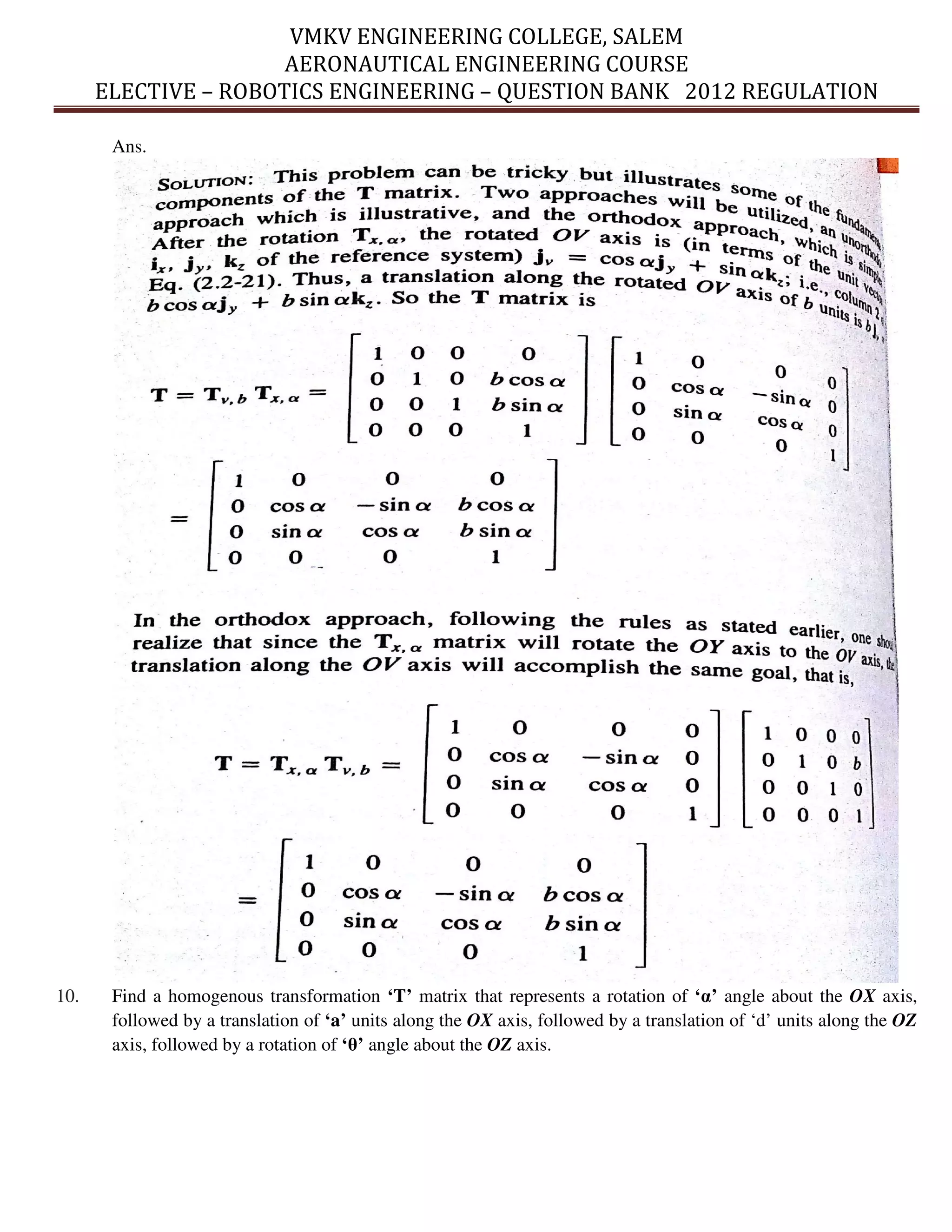 Unit II Solved Question Bank - Robotics Engineering - | PDF