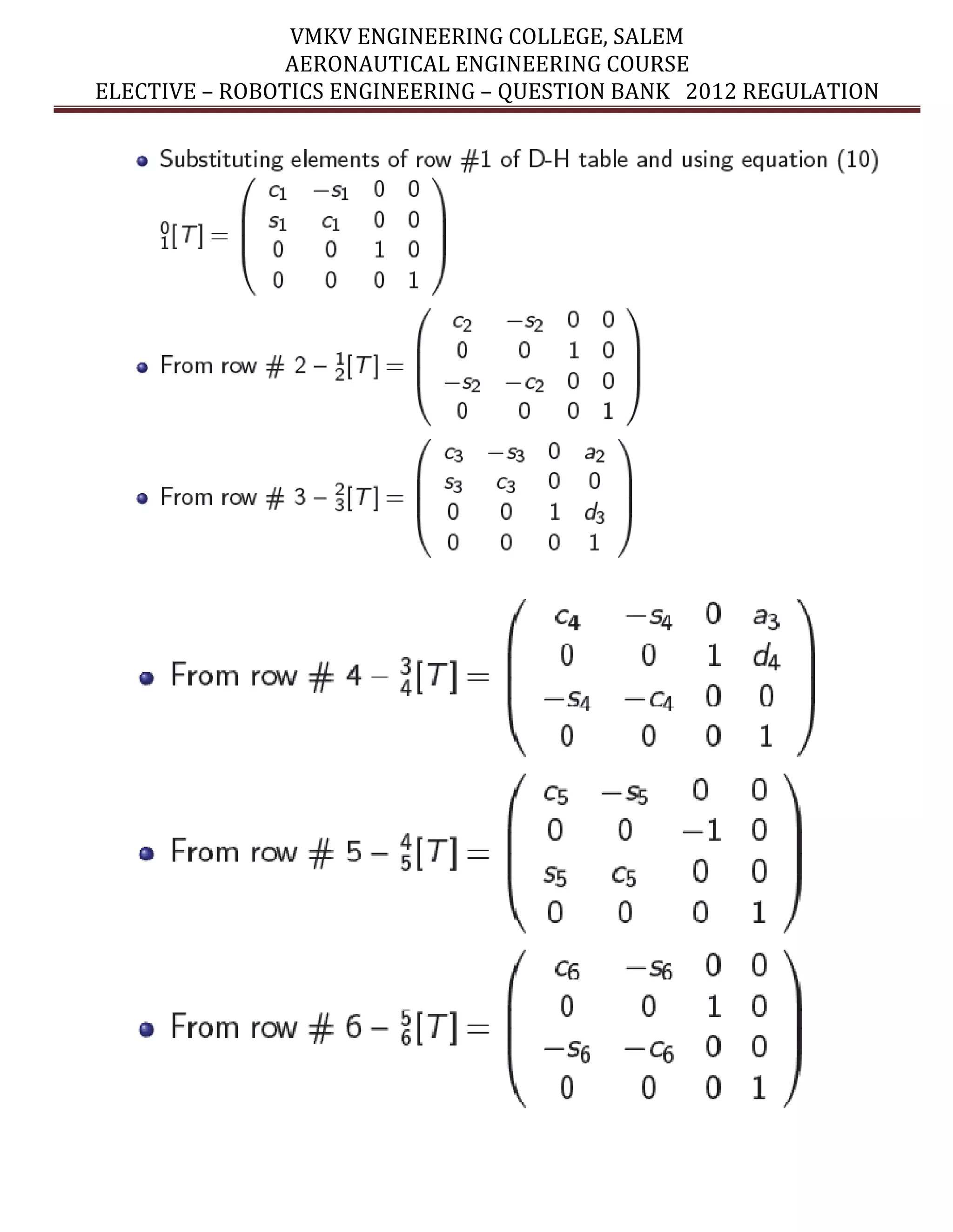 Unit II Solved Question Bank - Robotics Engineering - | PDF Unit II Solved Question Bank - Robotics Engineering - | PDF