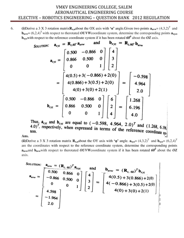 Unit II Solved Question Bank - Robotics Engineering - | PDF | Robotics | Technology & Computing