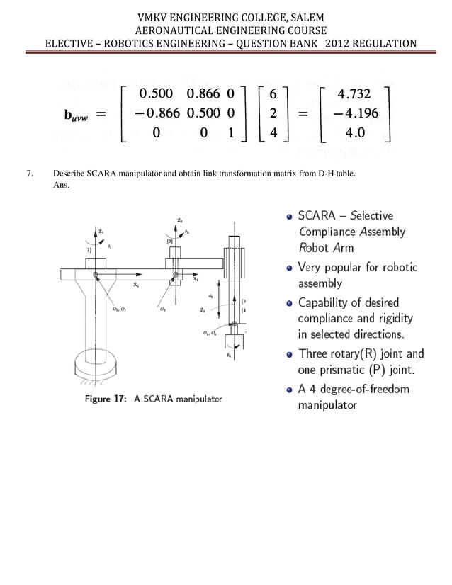 Unit II Solved Question Bank - Robotics Engineering - | PDF | Robotics | Technology & Computing