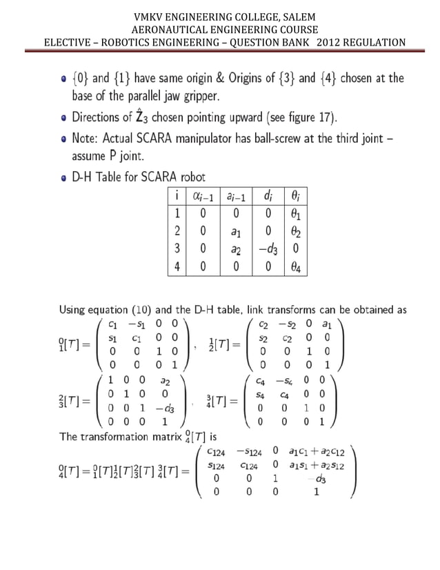 Unit II Solved Question Bank - Robotics Engineering - | PDF | Robotics | Technology & Computing