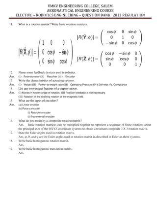 Unit II Solved Question Bank - Robotics Engineering - | PDF