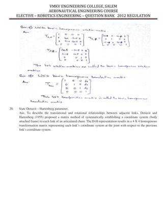 Unit II Solved Question Bank - Robotics Engineering - | PDF