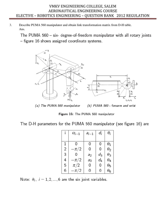Unit II Solved Question Bank - Robotics Engineering - | PDF | Robotics | Technology & Computing