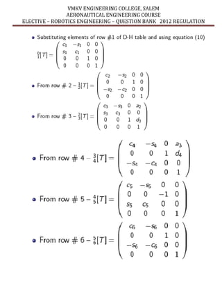 Unit II Solved Question Bank - Robotics Engineering - | PDF