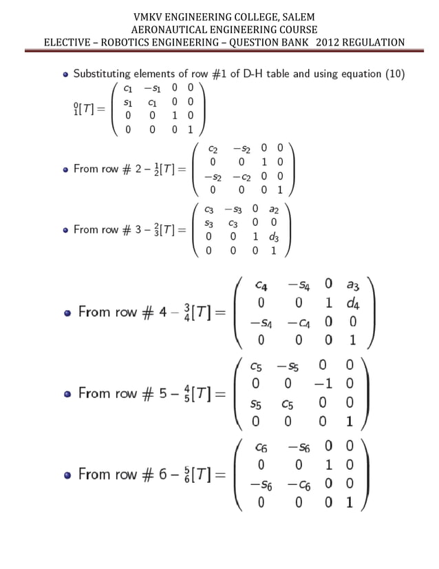 Unit II Solved Question Bank - Robotics Engineering - | PDF | Robotics | Technology & Computing