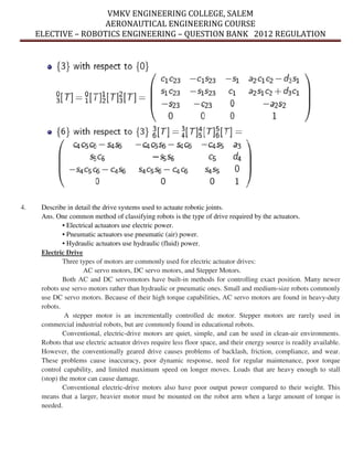 Unit II Solved Question Bank - Robotics Engineering - | PDF