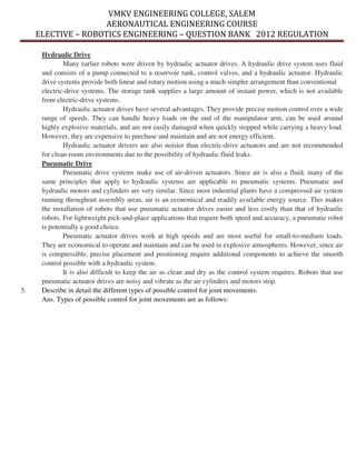 Unit II Solved Question Bank - Robotics Engineering - | PDF