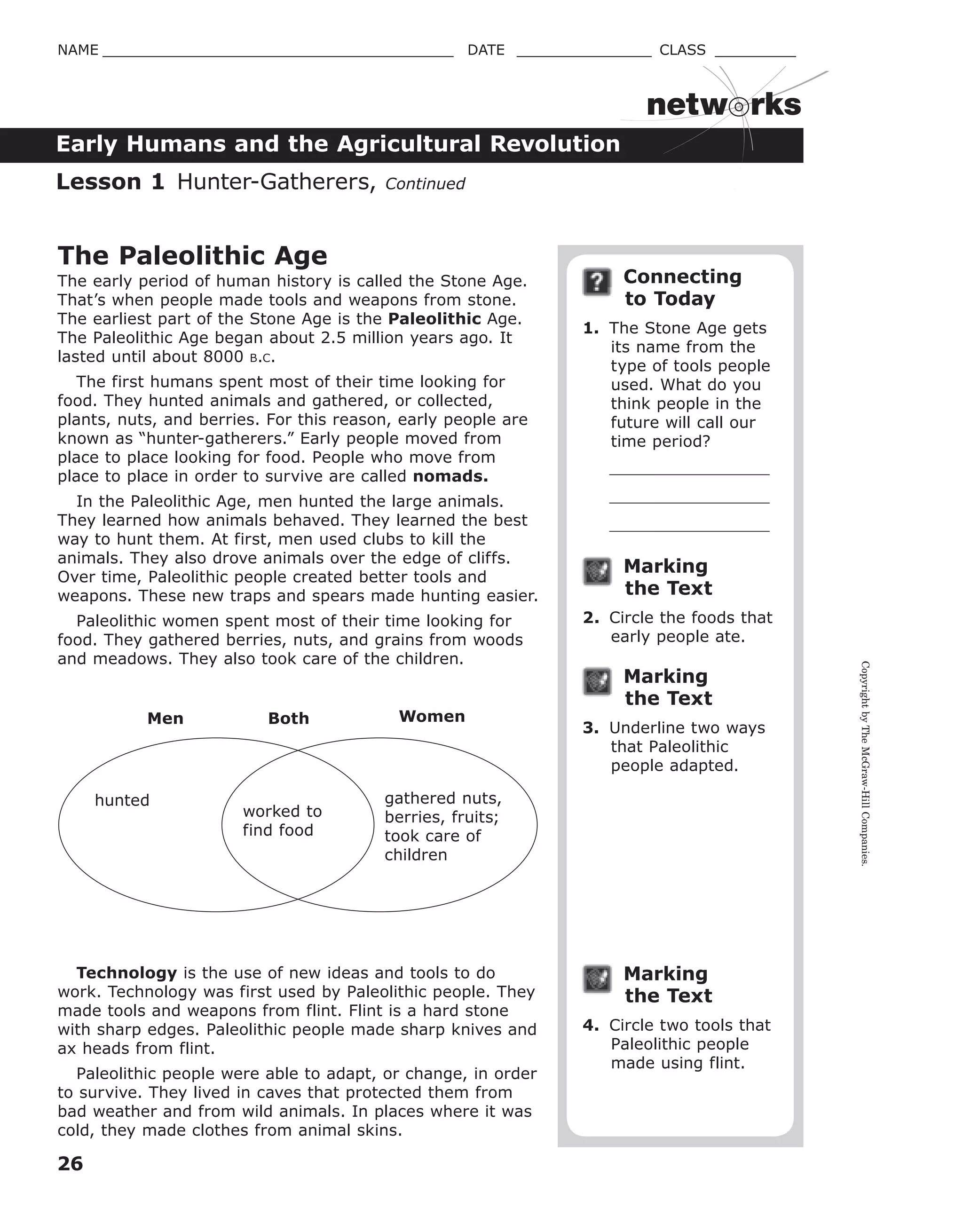 Unit i, lesson 2 3 early man workbook | PDF