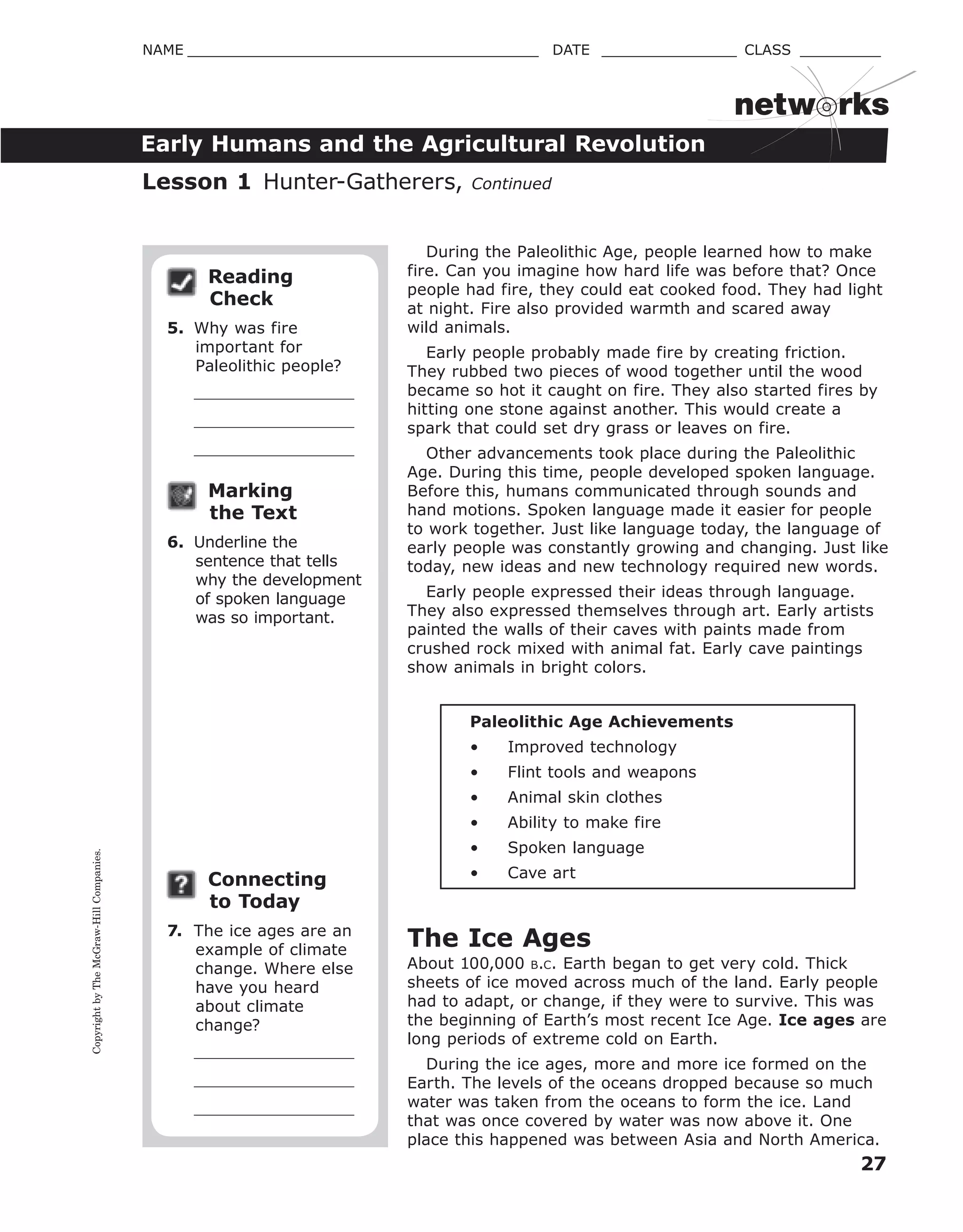 Unit i, lesson 2 3 early man workbook | PDF