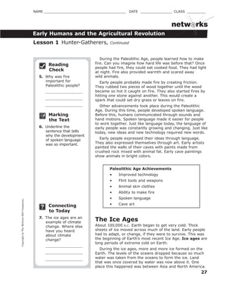 Unit i, lesson 2 3 early man workbook | PDF
