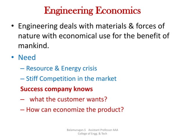 Introduction to Engineering Economics Unit I MG6863 | PDF