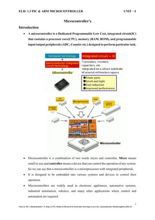 ELH-1.3 PIC & ARM MICROCONTROLLER UNIT I Microcontroller’s | PDF