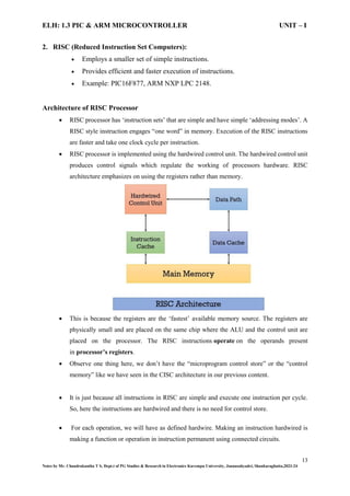ELH-1.3 PIC & ARM MICROCONTROLLER UNIT I Microcontroller’s | PDF