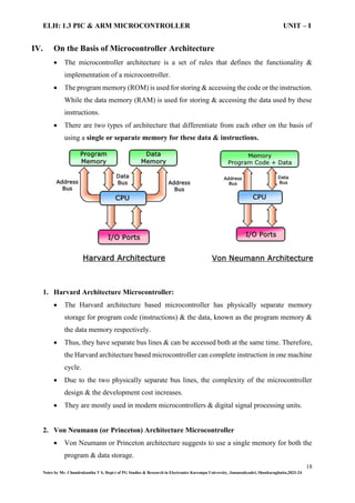 ELH-1.3 PIC & ARM MICROCONTROLLER UNIT I Microcontroller’s | PDF