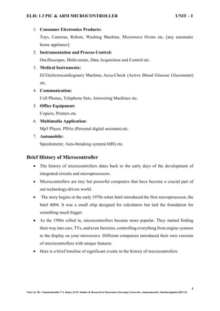 ELH-1.3 PIC & ARM MICROCONTROLLER UNIT I Microcontroller’s | PDF