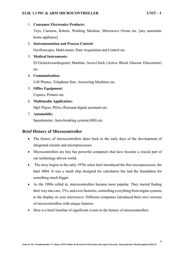 ELH-1.3 PIC & ARM MICROCONTROLLER UNIT I Microcontroller’s | PDF