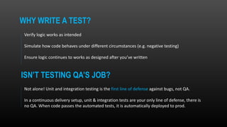 Intro To Unit and integration Testing | PPTX