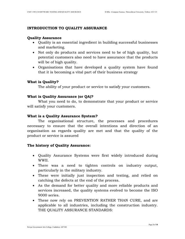 Unit I Software Testing and Quality Assurance | PDF