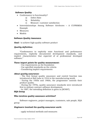 Unit I Software Testing and Quality Assurance | PDF