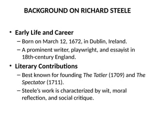 THE SPECTATOR CLUB by Richard Steele An Insight into Early 18th Century ...