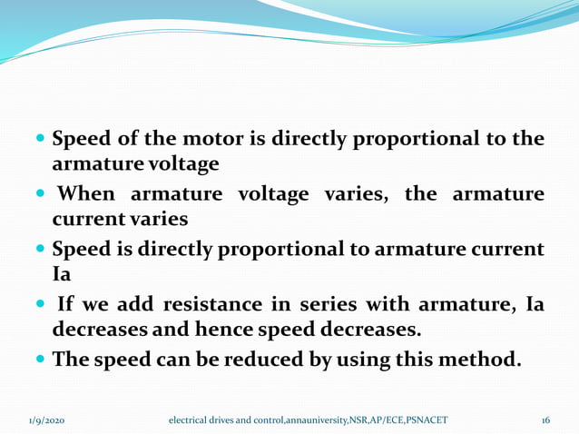 Unit iv conventional and solid state speed control of dc motors | PPT