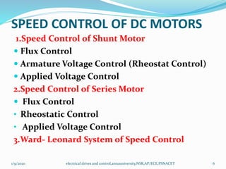 Unit iv conventional and solid state speed control of dc motors | PPTX