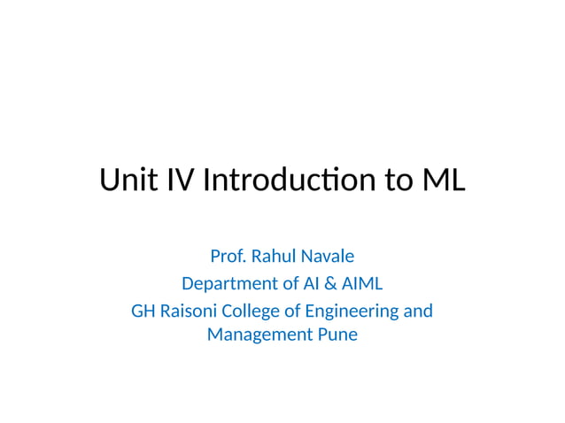 Introduction to Machine Learning Learning Types ML Life Cycle Dataset for ML Data Pre-processing ...