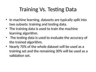 Introduction to Machine Learning Learning Types ML Life Cycle Dataset ...