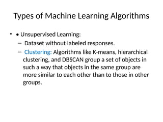 Introduction to Machine Learning Learning Types ML Life Cycle Dataset for ML Data Pre-processing ...