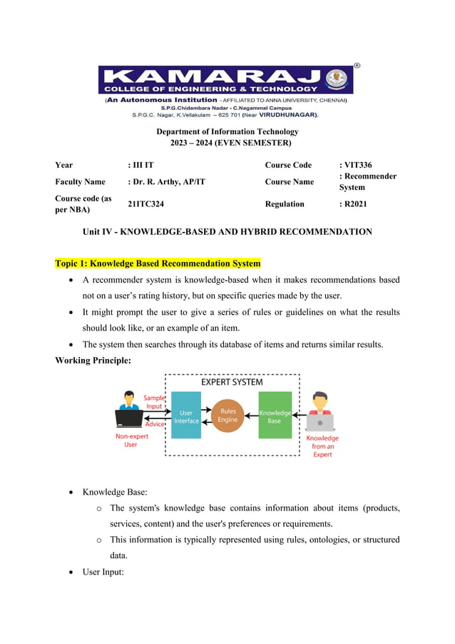 Unit IV Knowledge and Hybrid Recommendation System.pdf