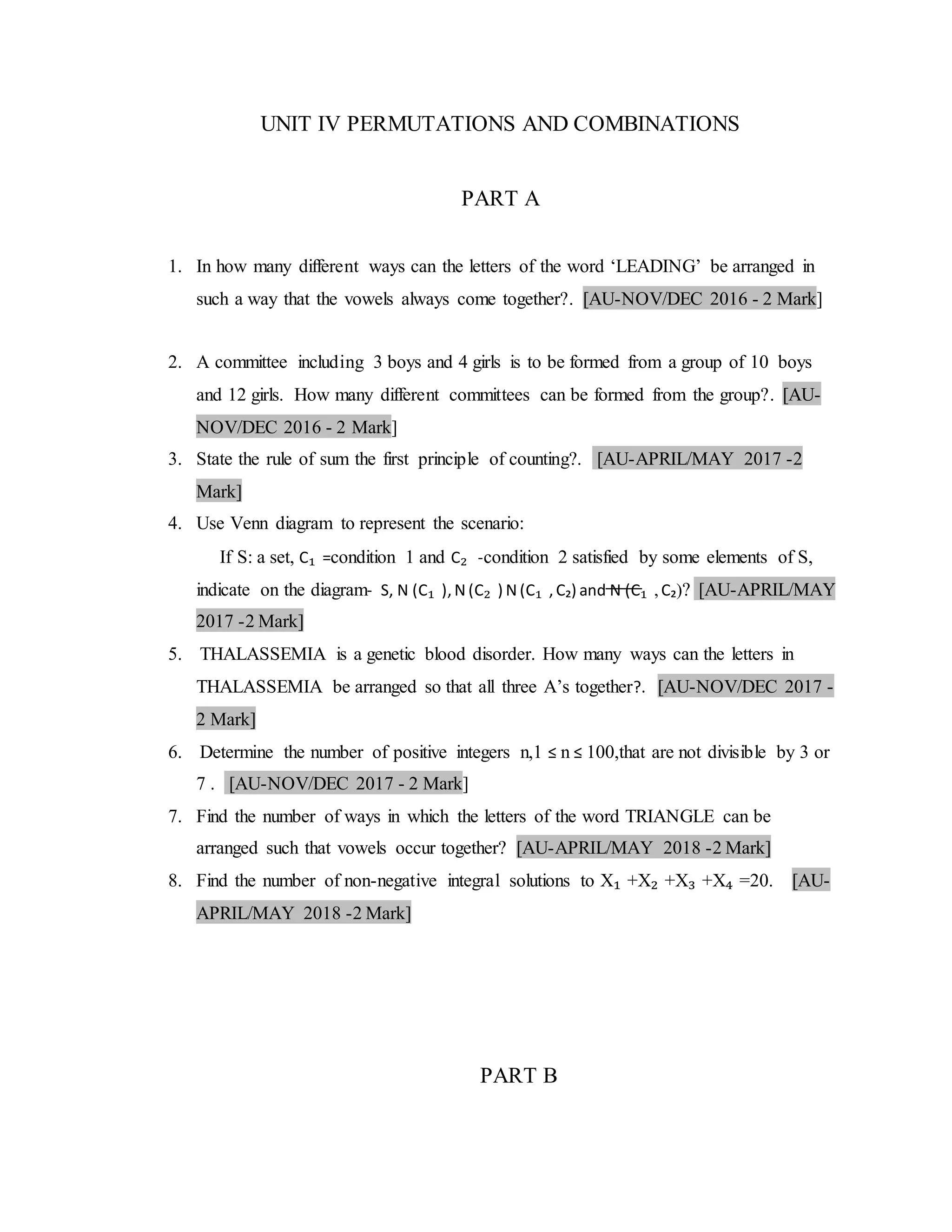 Unit iv permutations and combinations | DOCX