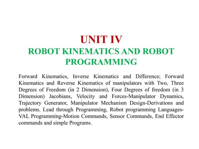 UNIT-IV-- Robotics | PPT