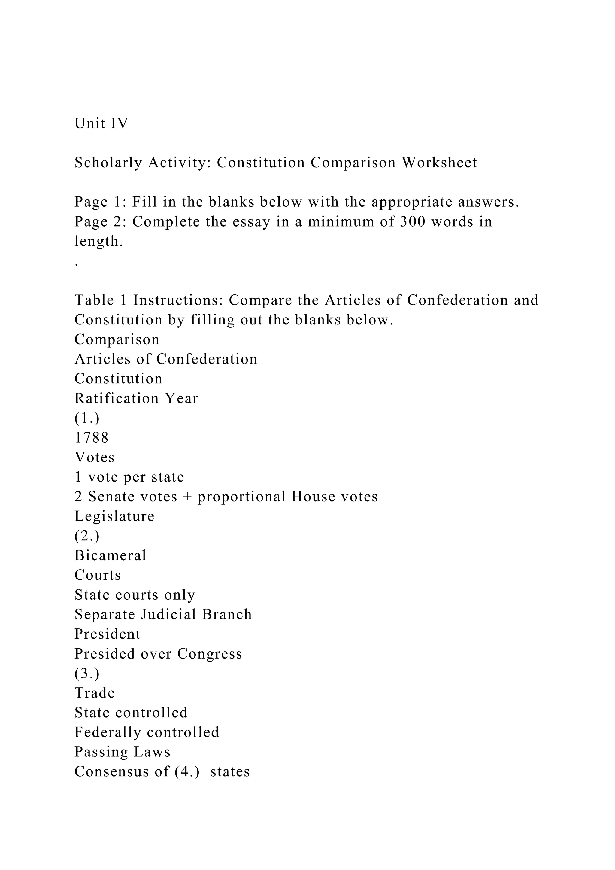 Unit IV Scholarly Activity Constitution Comparison Worksheet.docx