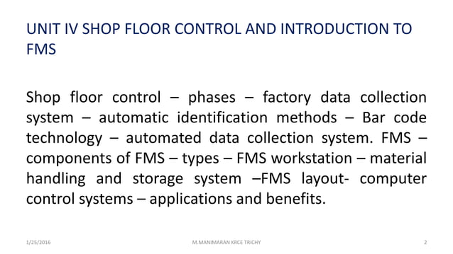Unit iv Shop floor control and FMS | PDF | Computing | Technology ...