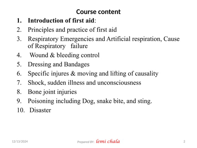 First aid and emergency care unit one presentation | PPT