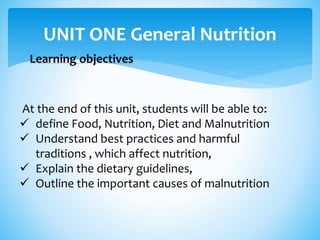 Unit one introduction to nutrition | PPT