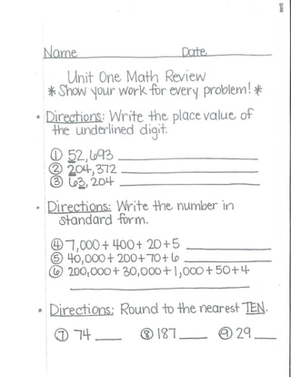 Unit One Math Review | PDF | Education