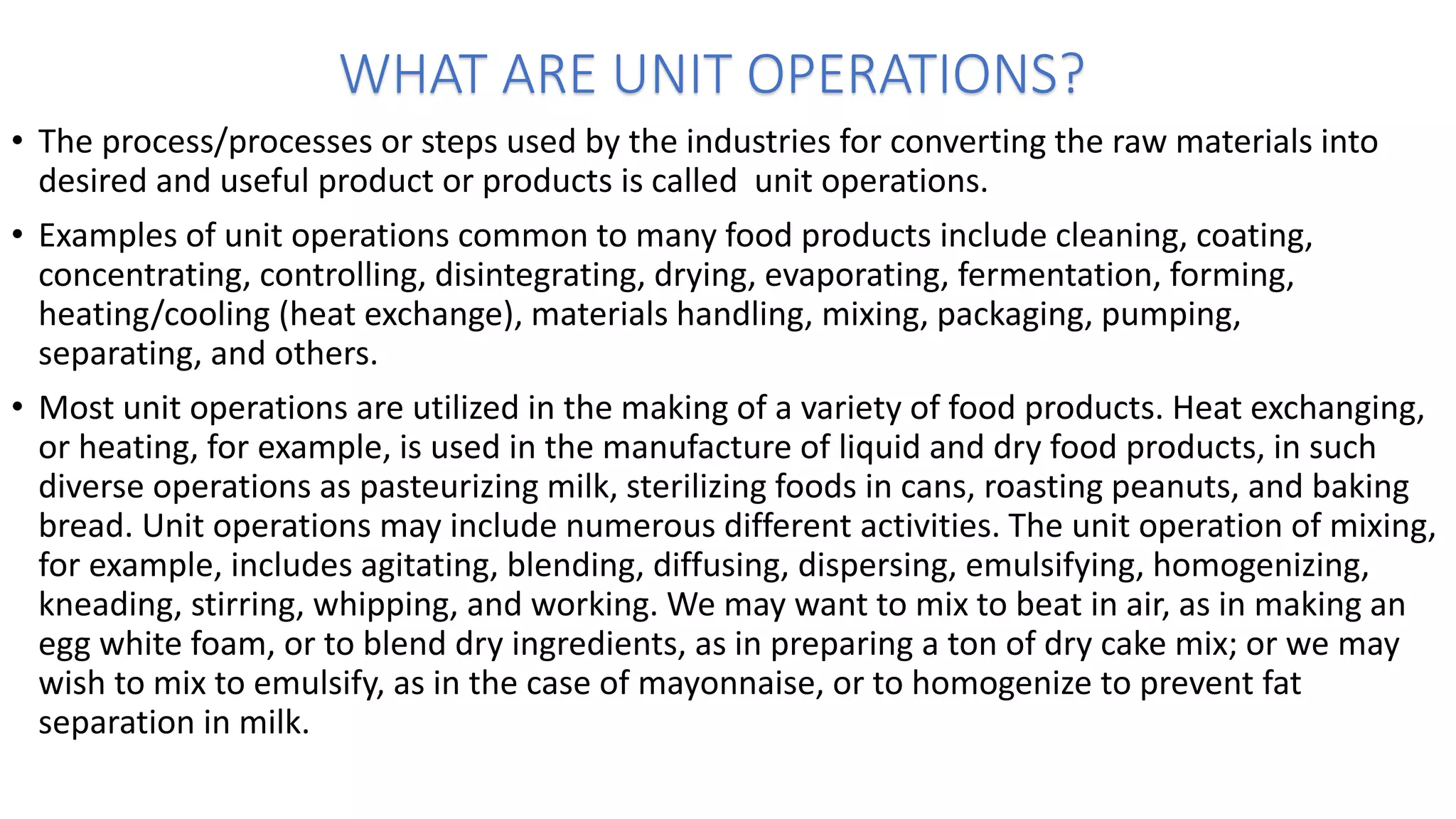UNIT OPERATIONS IN FOOD PROCESSING.pptx | Cooking | Food & Drink
