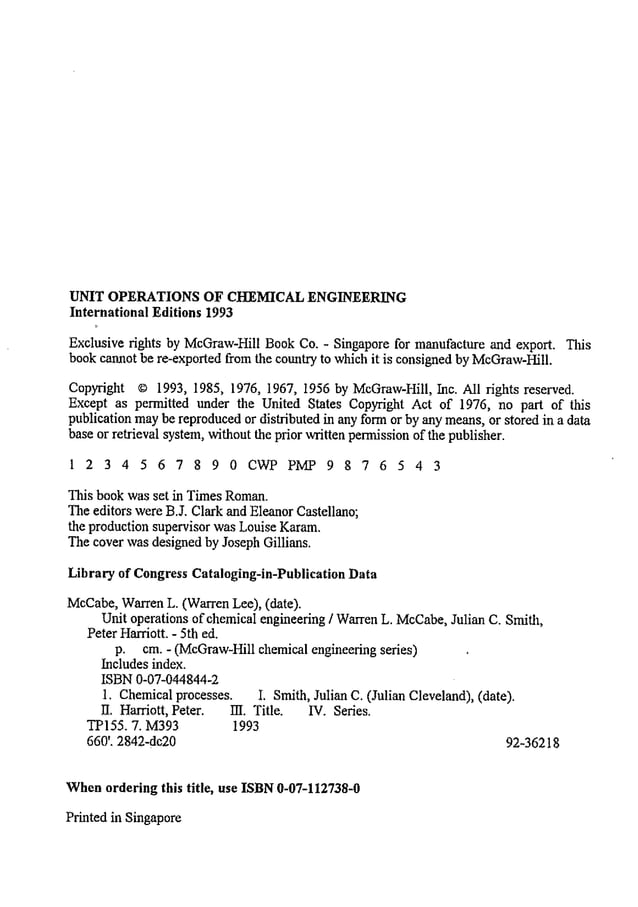 Unit operations of chemical engineering, 5th edition. | PDF