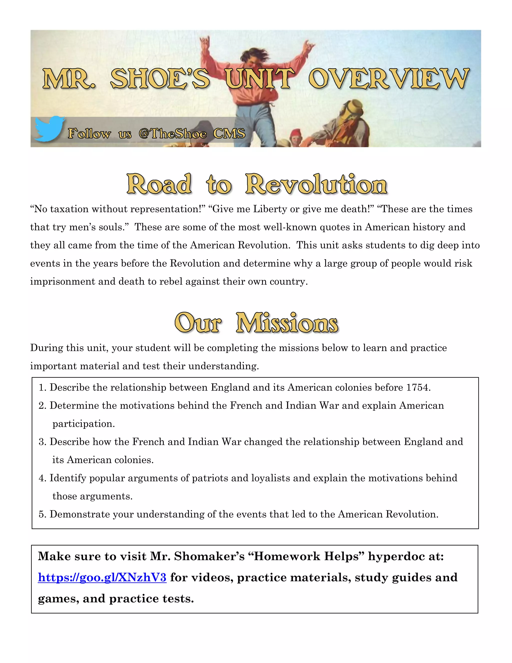 Road to Revolution Unit Overview | PDF