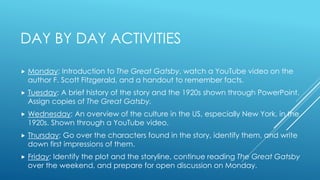 Unit Plan The Great Gatsby | PPTX