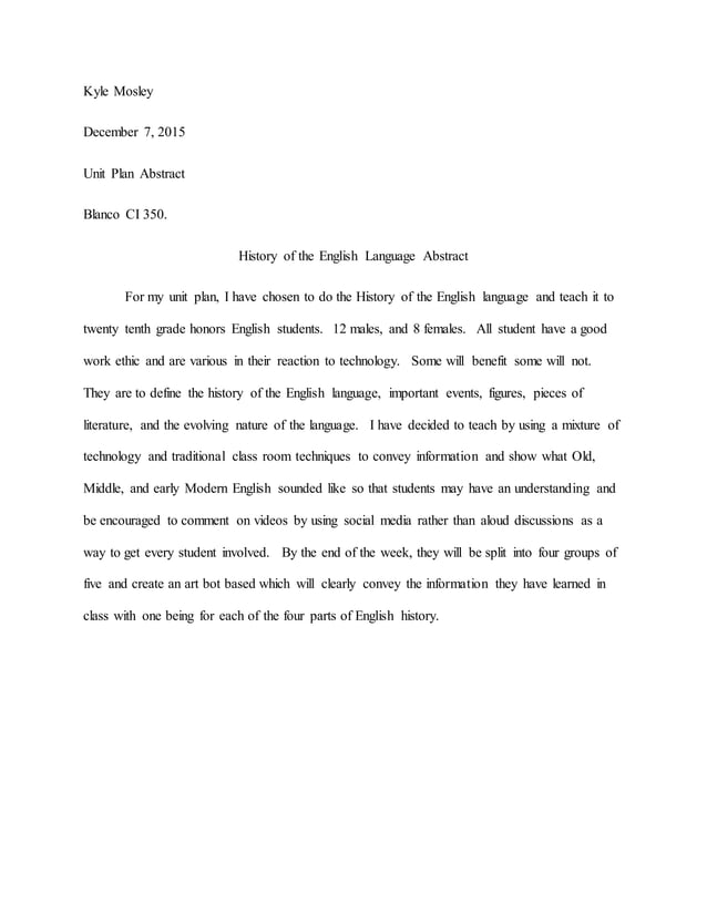 History of the English Language Unit Plan Abstract. | DOCX