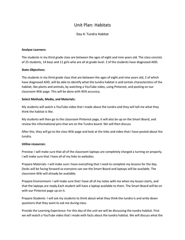 Unit plan assure 4 #2 | DOCX | Homework and Study | Education