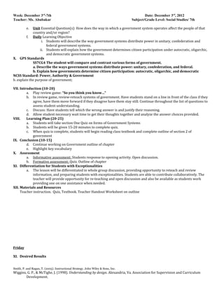 Unit plan government week 1 | DOC