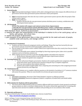 Unit plan government week 2 | DOC | Civic affairs | Politics