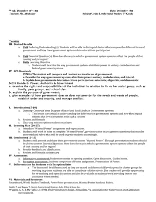 Unit plan government week 2 | DOC | Civic affairs | Politics