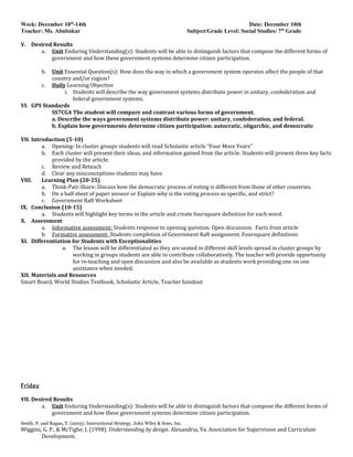 Unit plan government week 2 | DOC | Civic affairs | Politics