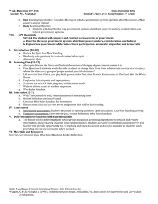 Unit plan government week 2 | DOC | Civic affairs | Politics